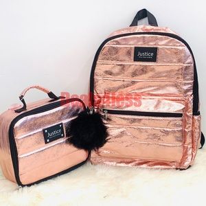Justice | Bags | Justice Backpack Set Rose Gold Quilted Foil Nwt | Poshmark